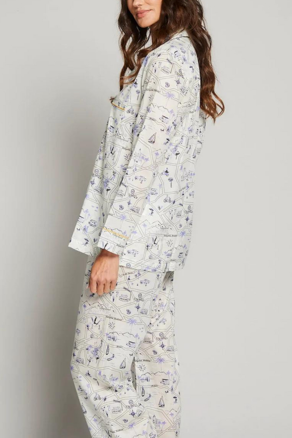 Pour Les Femmes Los Angeles Pajama Set with Piping - Blue / Mustard